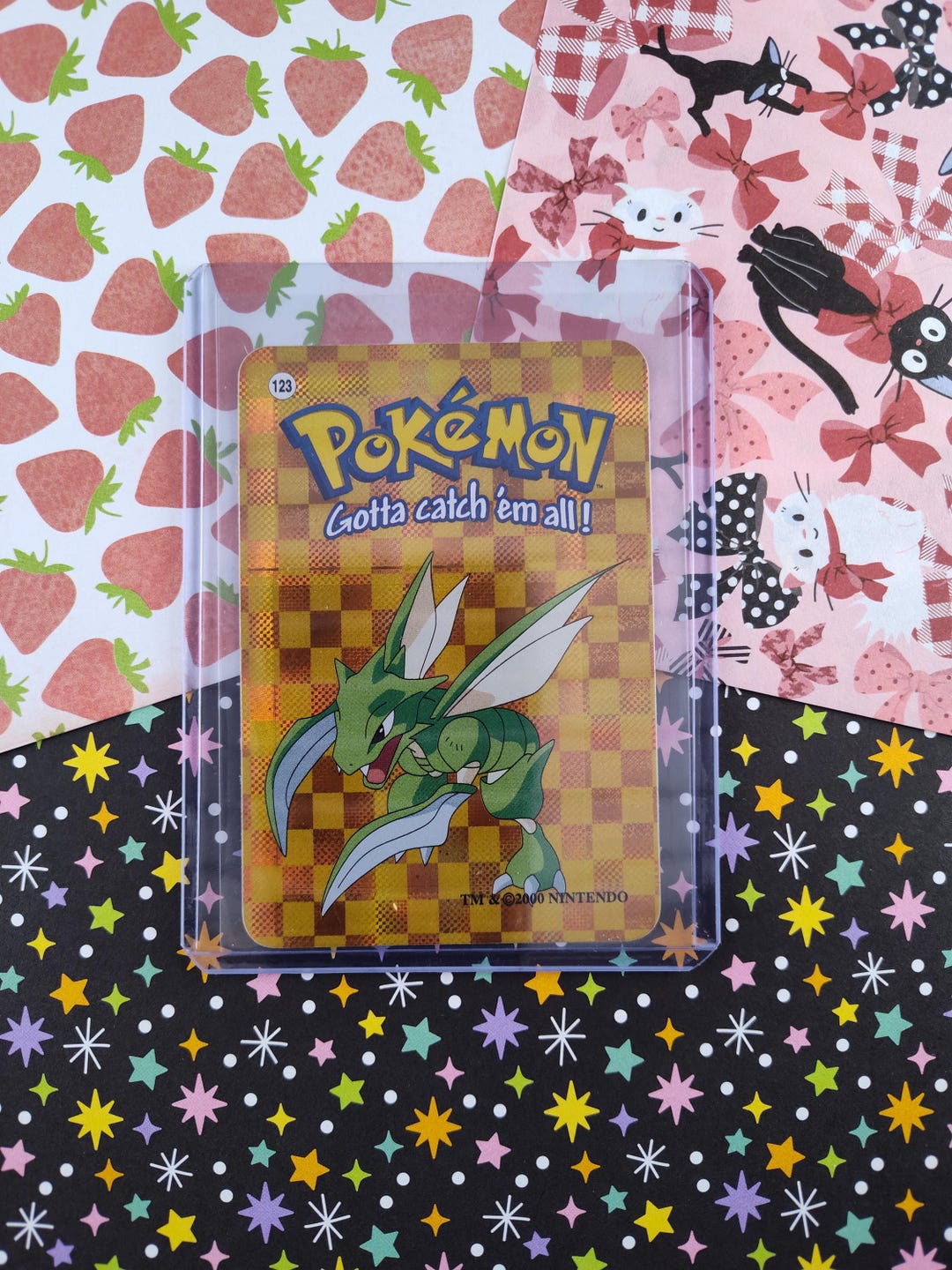 Vintage 1990's Pokemon Trading Vending Prism Shiny Holo Sticker Scyther ...