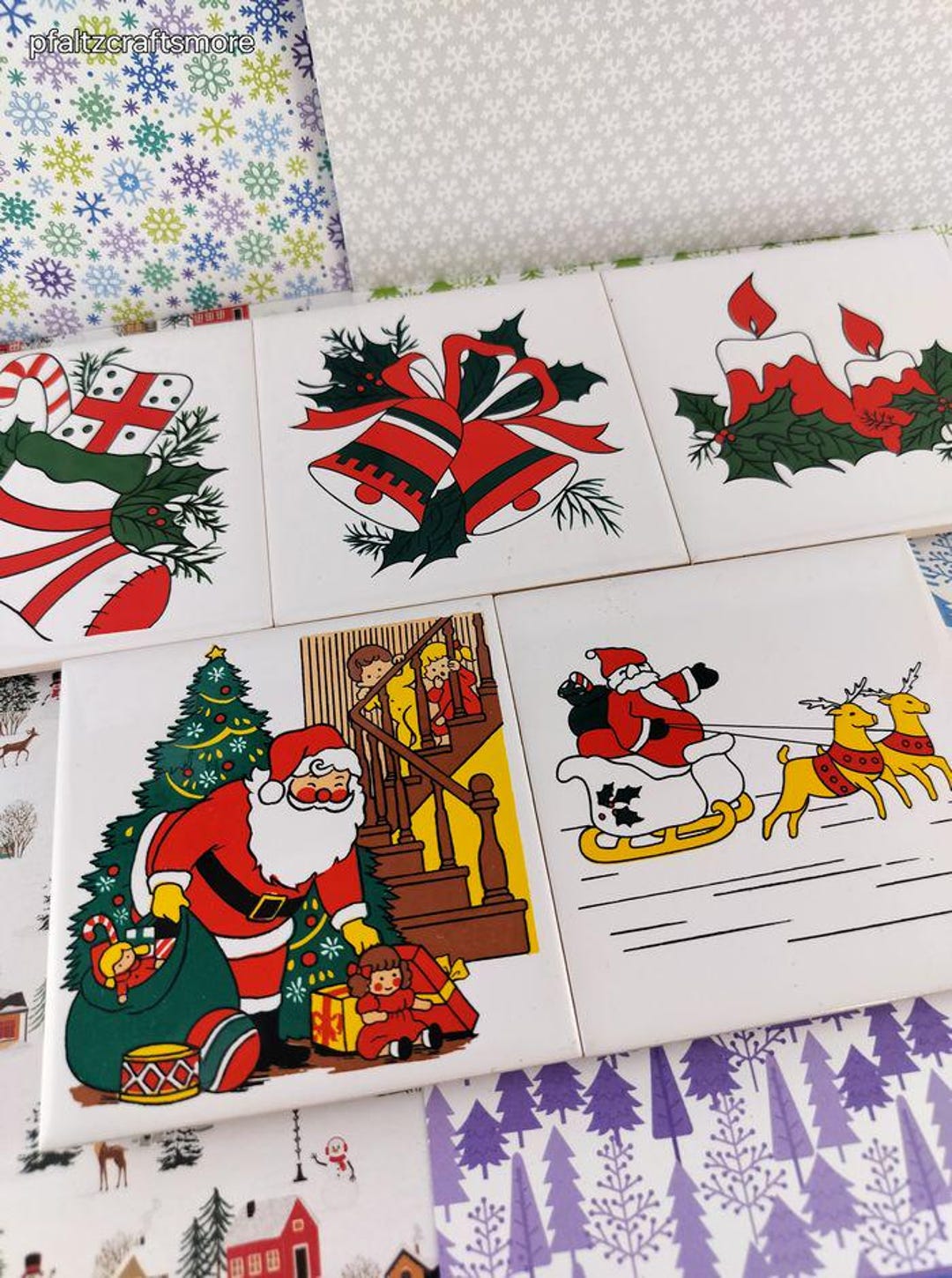 Vintage Christmas Decorative Tiles Coasters Ceramic Square Set/5, Nice ...