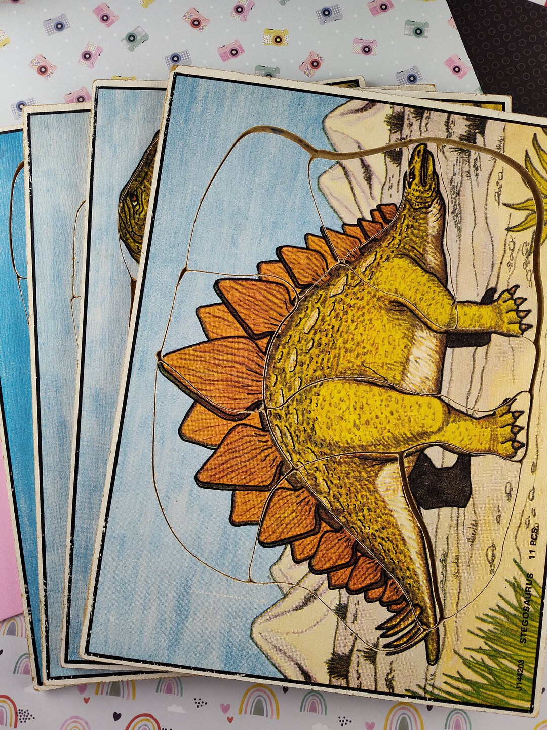 Vintage 1986 Judy/instructo J.I. Dinosaur Wooden Frame-tray Puzzles Set ...