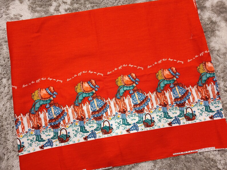 Vintage Roth Greeting Cards Holly Hobbie Red Border Fabric Remnant, 3 ...