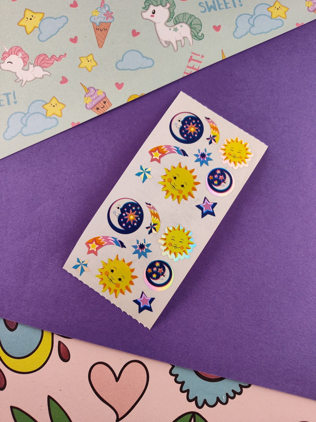 Vintage Sandylion SHINY Stickers Celestial Sun Moon Stars, 2 Mods ...