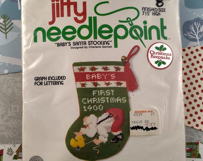 Vintage 1970's Christmas Jiffy Needlepoint Kit "baby's Santa Stocking ...