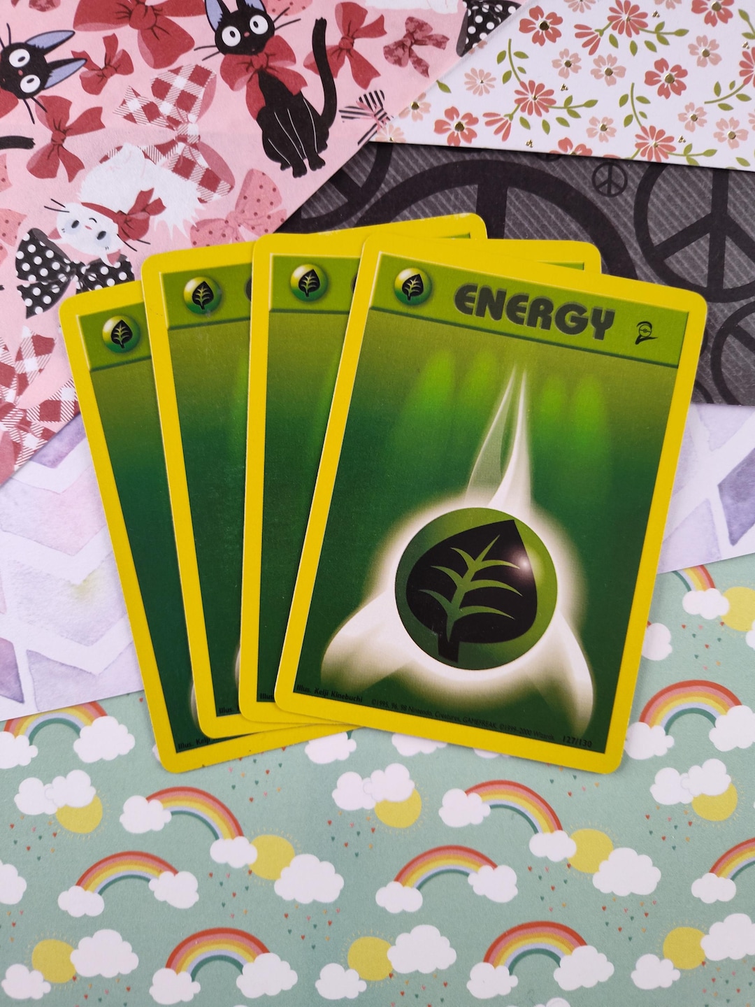 Vintage Energy - Set/4 Grass Base Set 2 Non-holo Pokemon Cards 127/130 ...