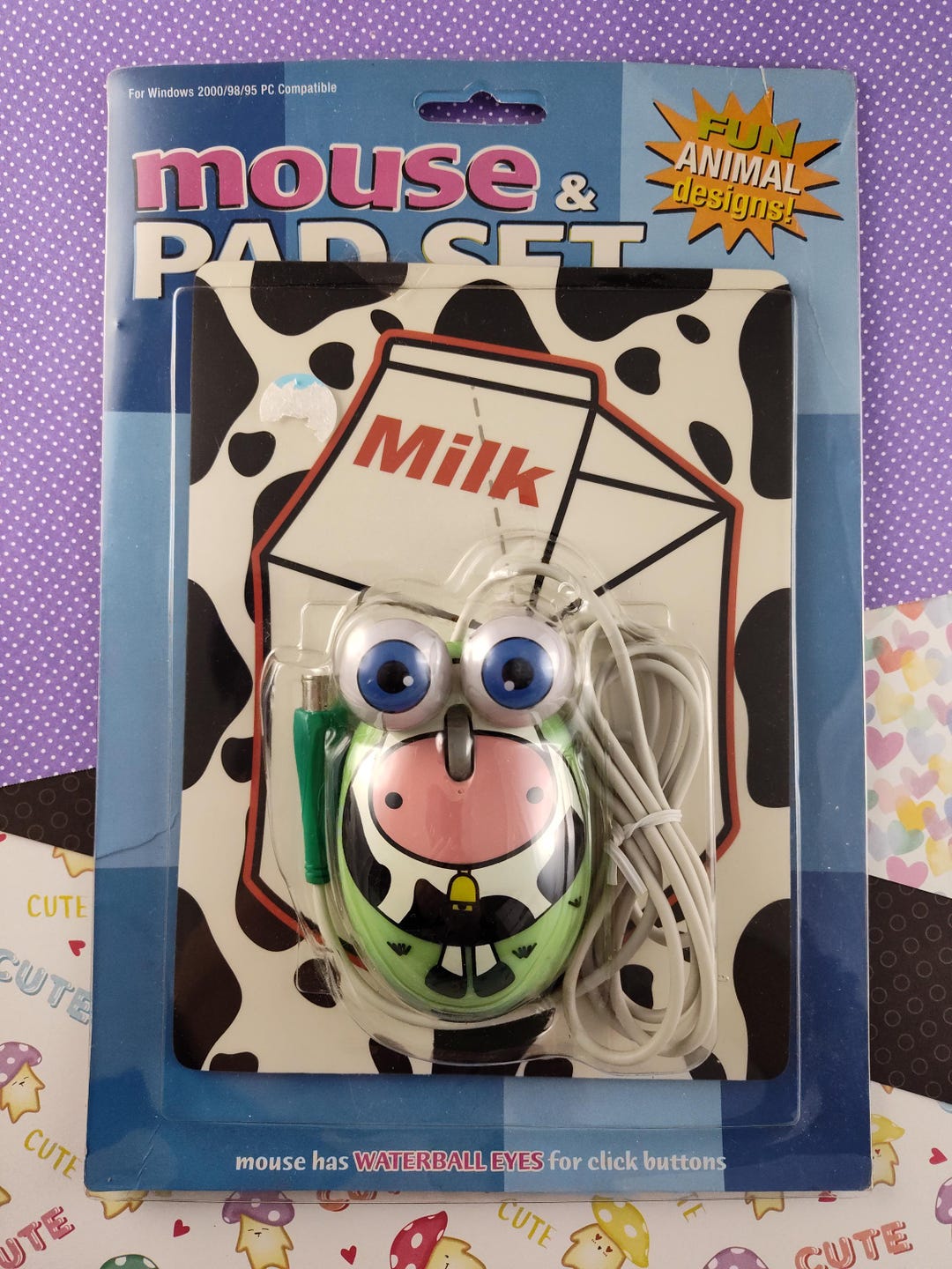 Vintage Moo Cow Milk Waterball Eyes Mouse & Pad Set, NOS NEW - Etsy