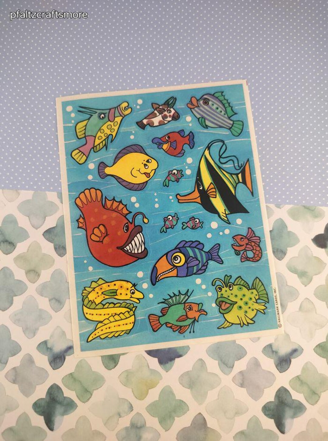 Vintage Hallmark Under the Sea Colorful Silly Fish Full Sticker Sheet ...