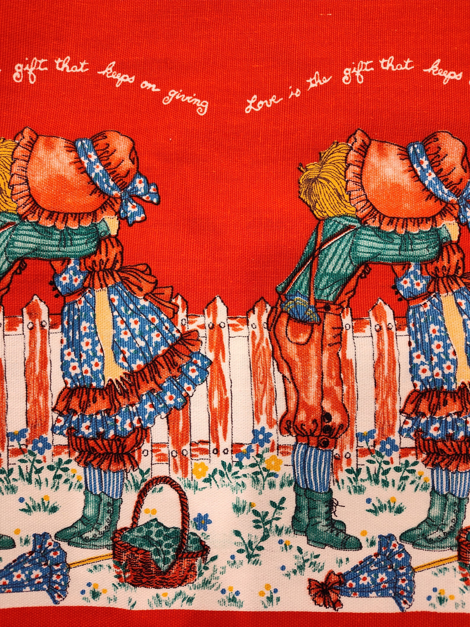 Vintage Roth Greeting Cards Holly Hobbie Red Border Fabric Remnant, 3 ...