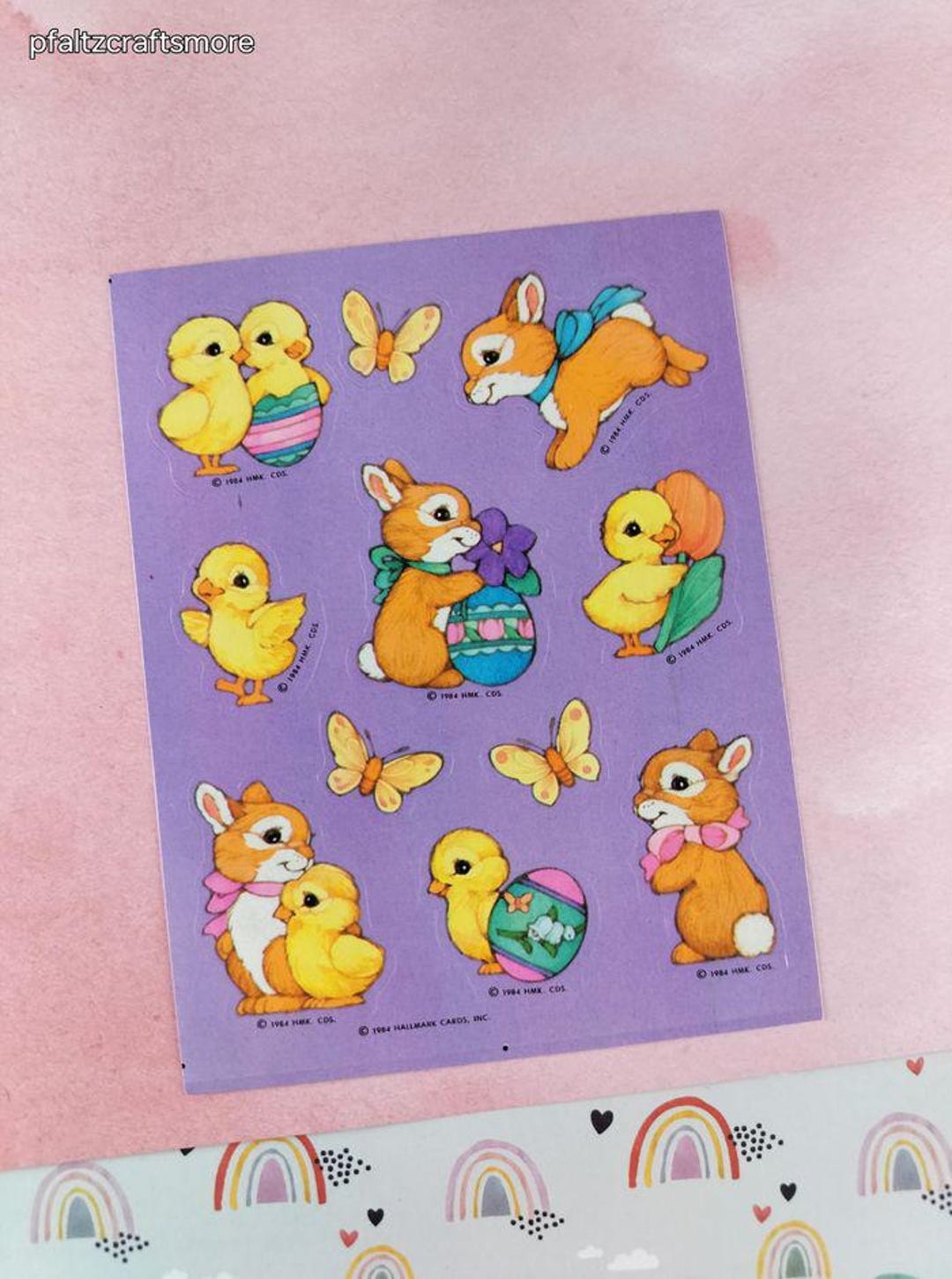 Vintage 1984 Hallmark Easter Bunnies Chicks Eggs Full Sticker Sheet ...