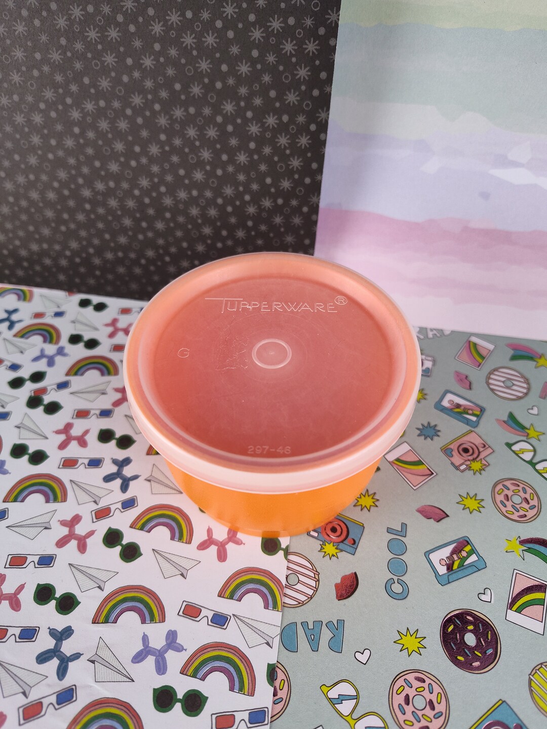 Vintage Tupperware Round Container Clear/orange 1229-24, Nice & Clean ...