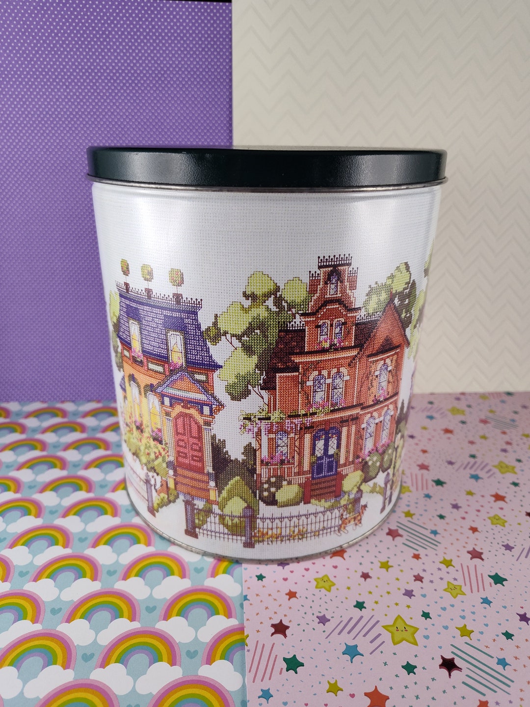 Vintage Figis Needlepoint Homes Cookie Tin by Kooler Design Studio ...