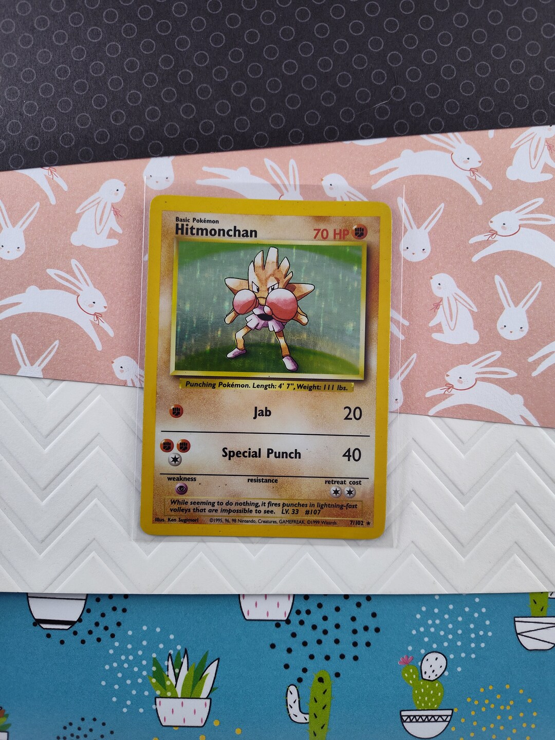 Vintage Rare - Hitmonchan Base Set Holographic Pokemon Card 7/102 - MP ...