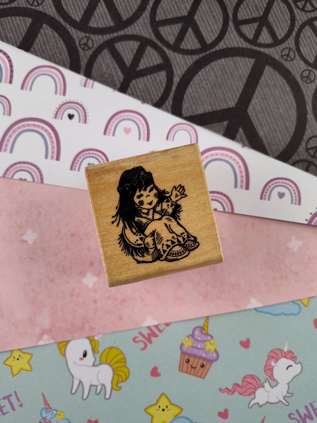 Vintage 1989 Stampendous Native American Indian Girl Wooden Stamp Block ...