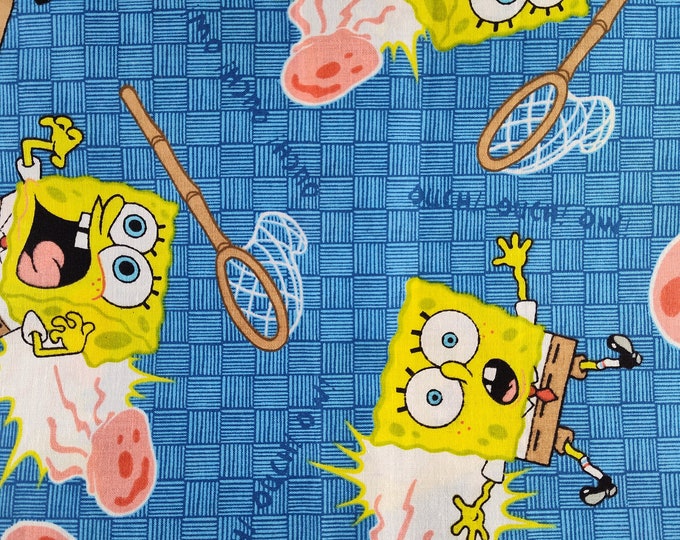Vintage 2002 Spongebob Squarepants Viacom Jellyfishing Fabric Remnant ...