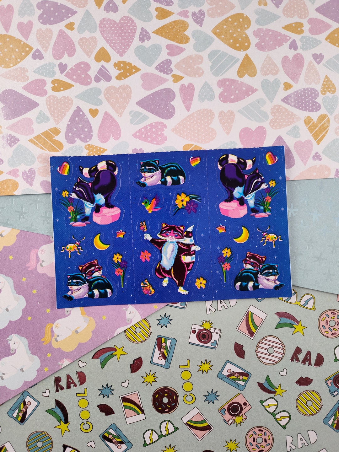 CLEARANCE Vintage Lisa Frank Rainbow Unicorns Stars Hearts Half Sticker ...