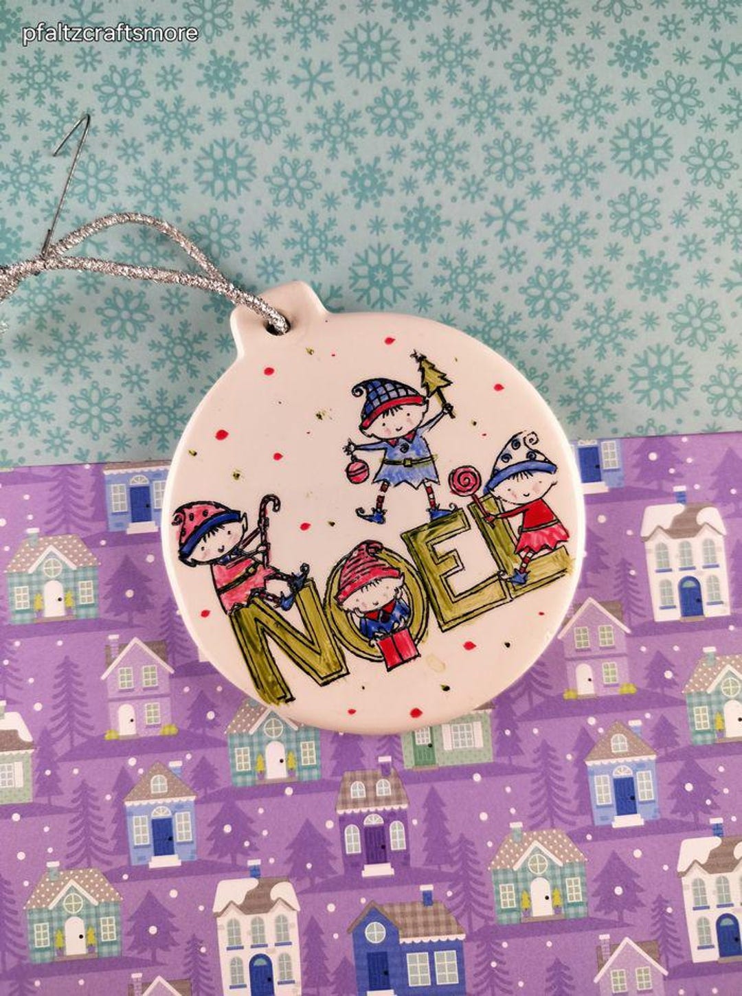 Vintage Stampin' Up! Noel Christmas Elves Round Flat Ceramic Ornament ...
