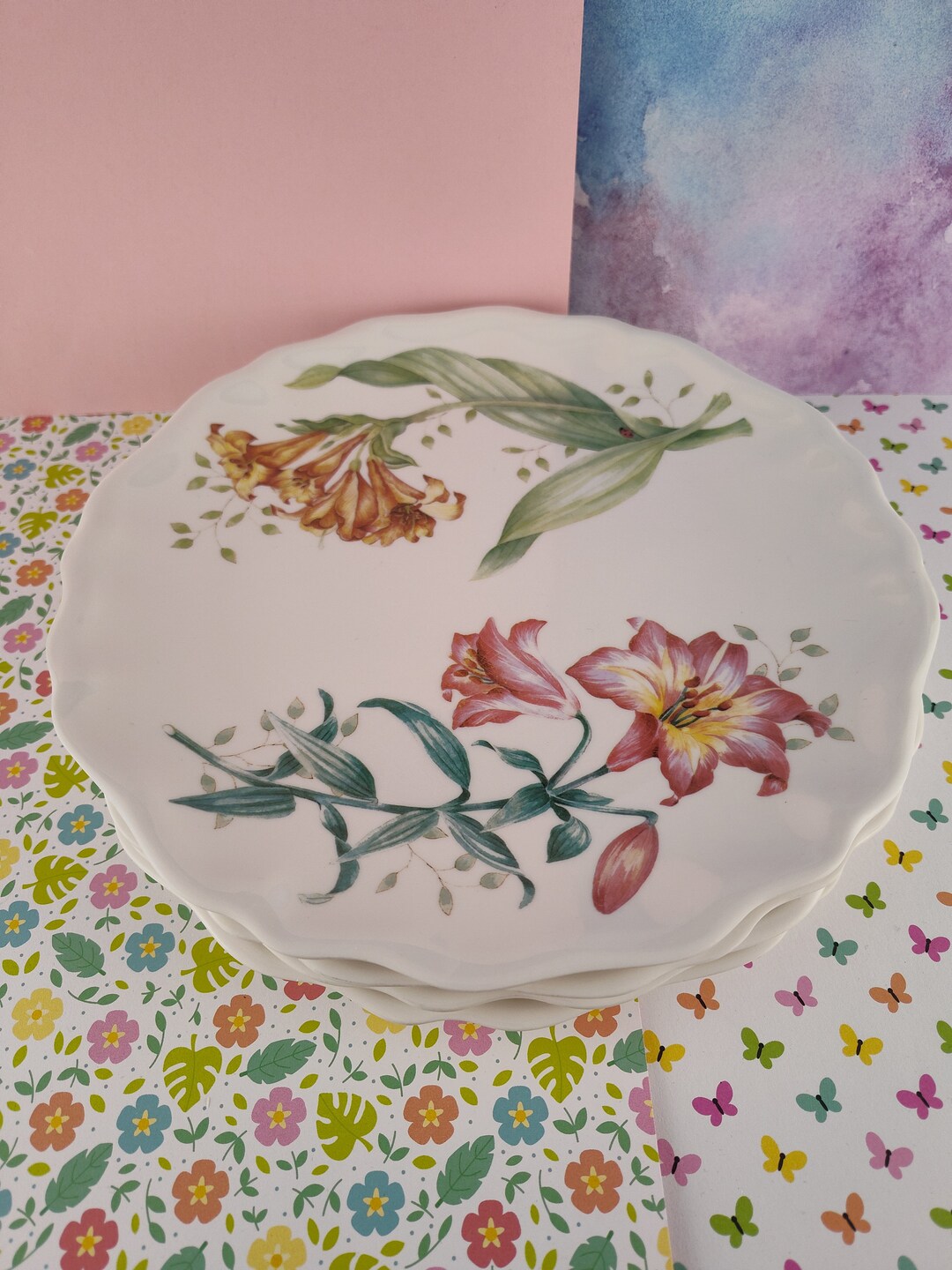 Vintage Butterfly Meadow by Lenox Melamine Salad Plate 9" Set/4, Nice ...