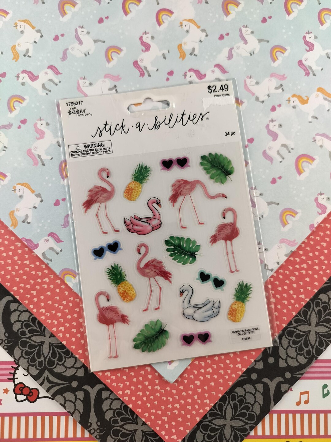 Vintage Stick-a-bilities Paper Studio Flamingos Pineapple Sealed Pack/2 ...