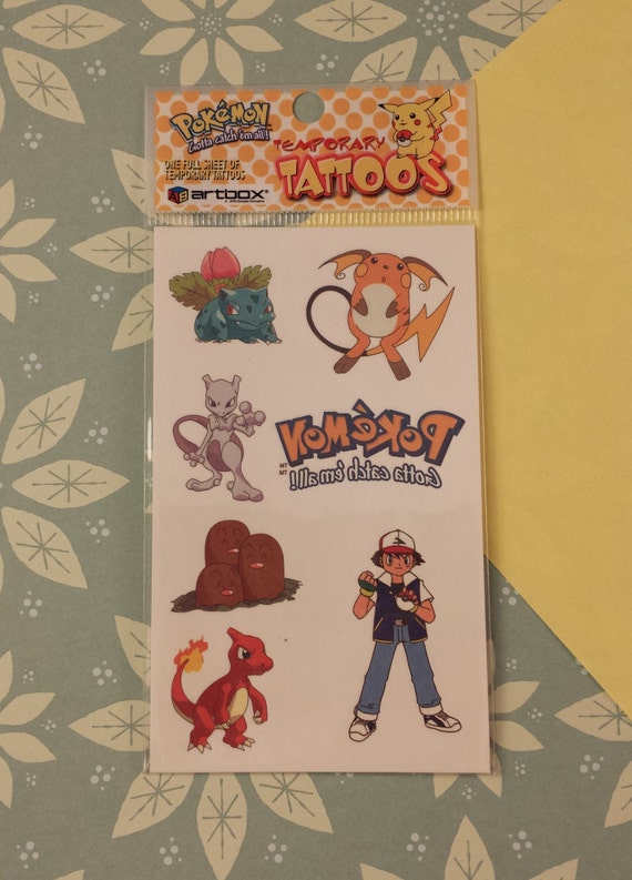 Vintage 1999 Pokemon Temporary Tattoo Sheet New & Unopened - Etsy