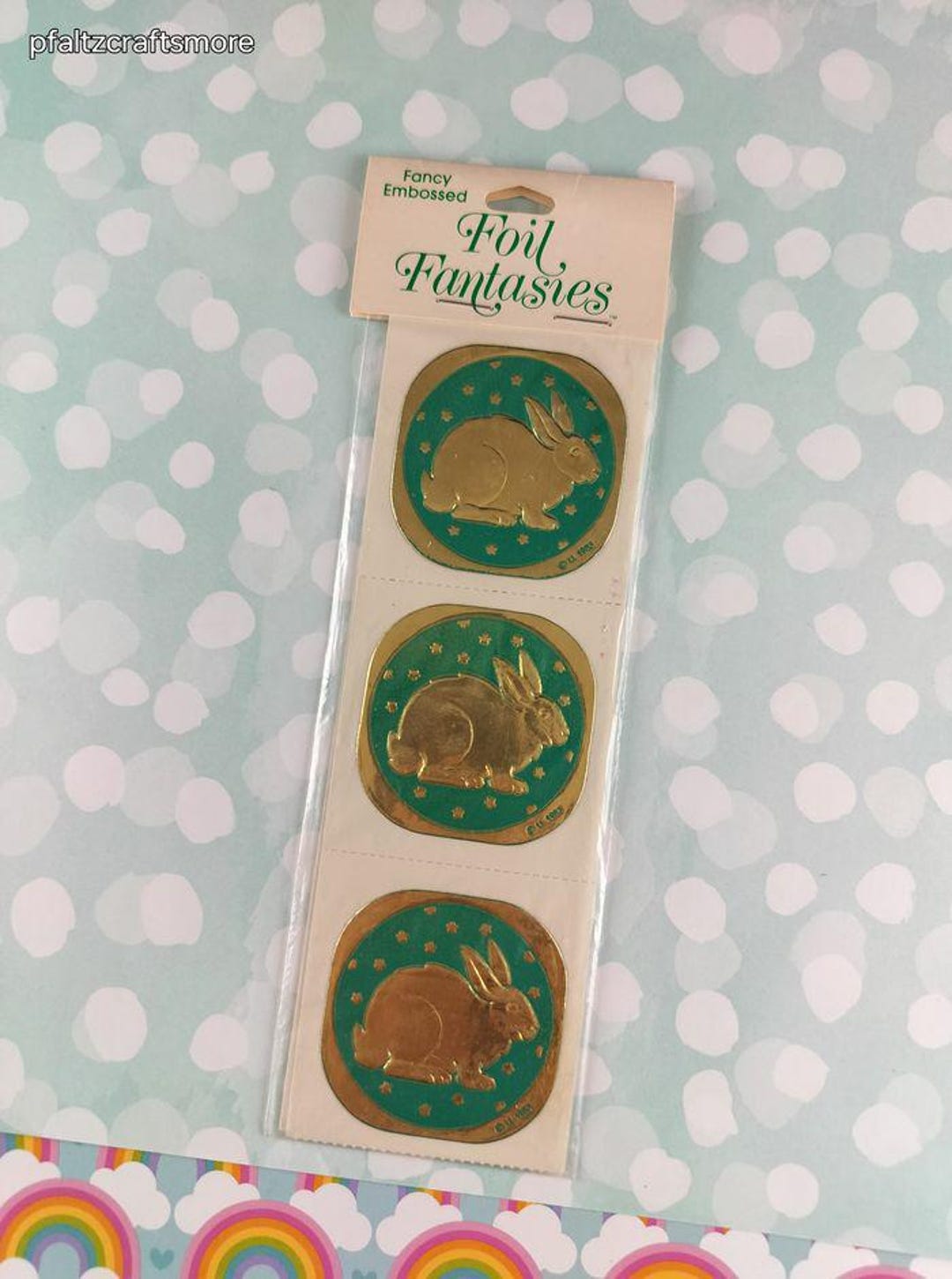 Vintage 1983 Fancy Embossed Foil Fantasies Stickers, SHINY Bunny ...