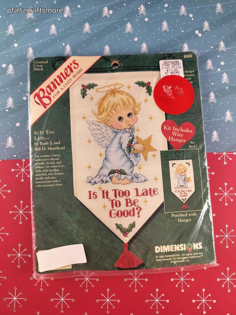 Vintage 1998 Dimensions "is It Too Late..." Banner W/hanger Counted ...