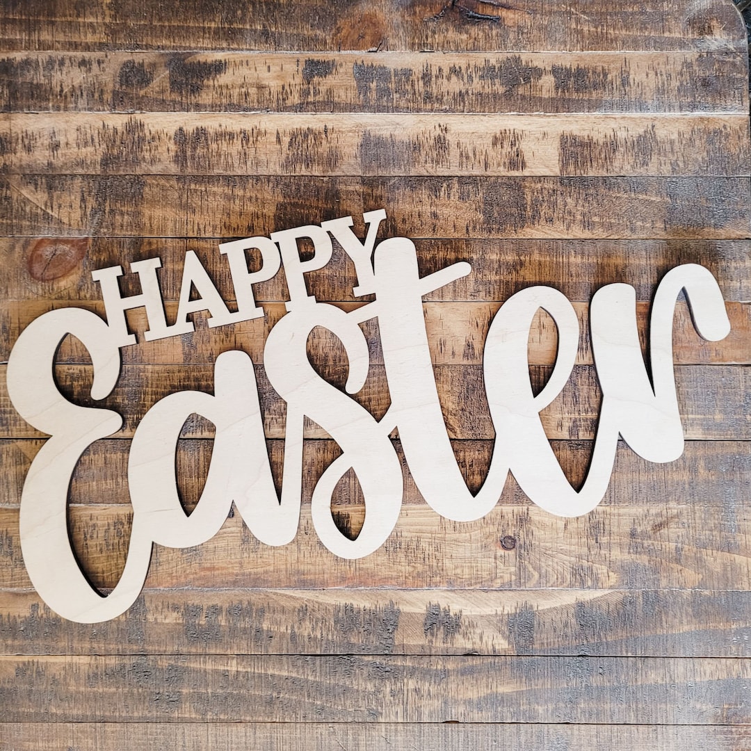 Wooden Happy Easter- Unfinished Wood Words DIY Projects - Door Hanger ...