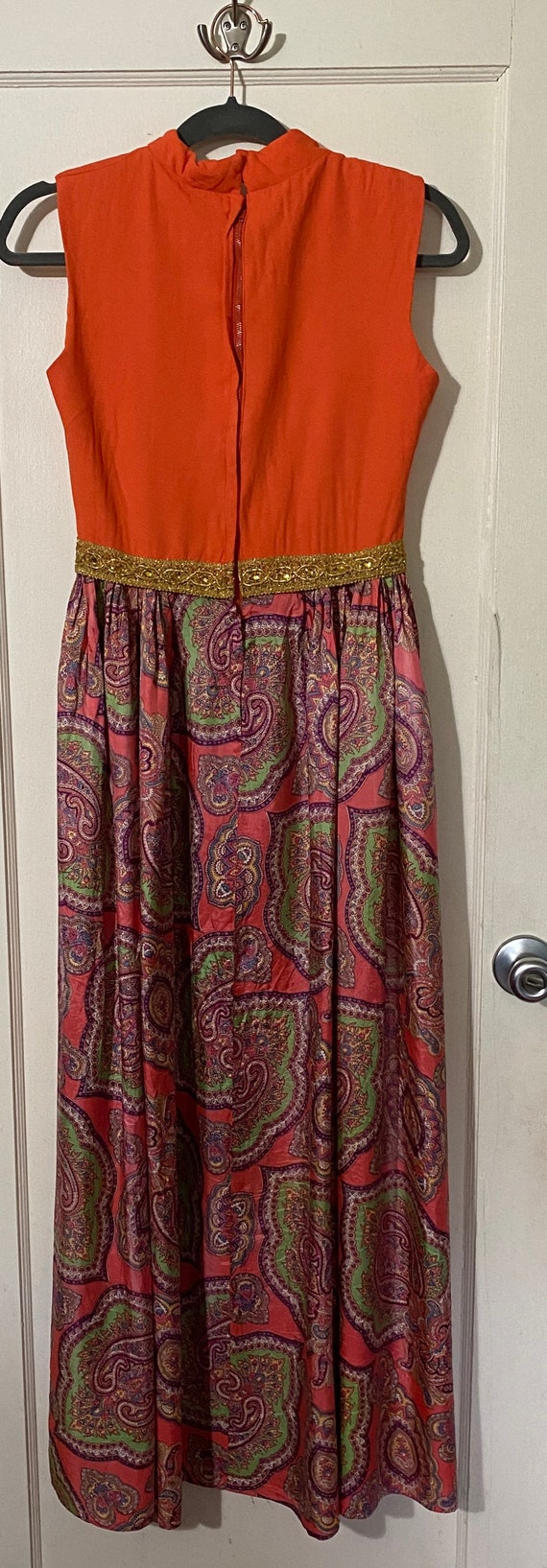 1960s Psychedelic Maxi Gown Empire Waist Paisley F… Gem