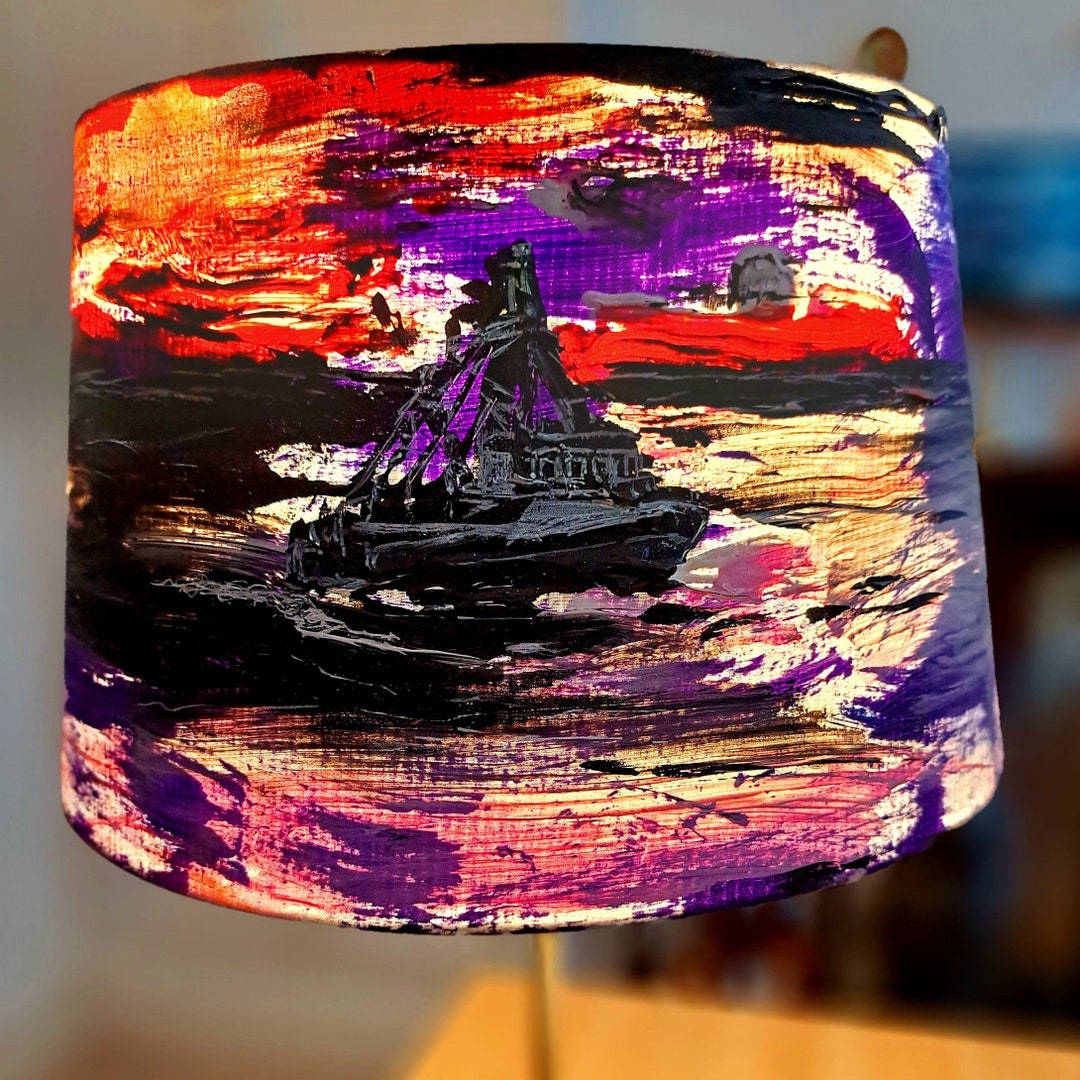 Ship Boat Nautical Hand Painted Lampshade, Sustainable Lamp Shade ...