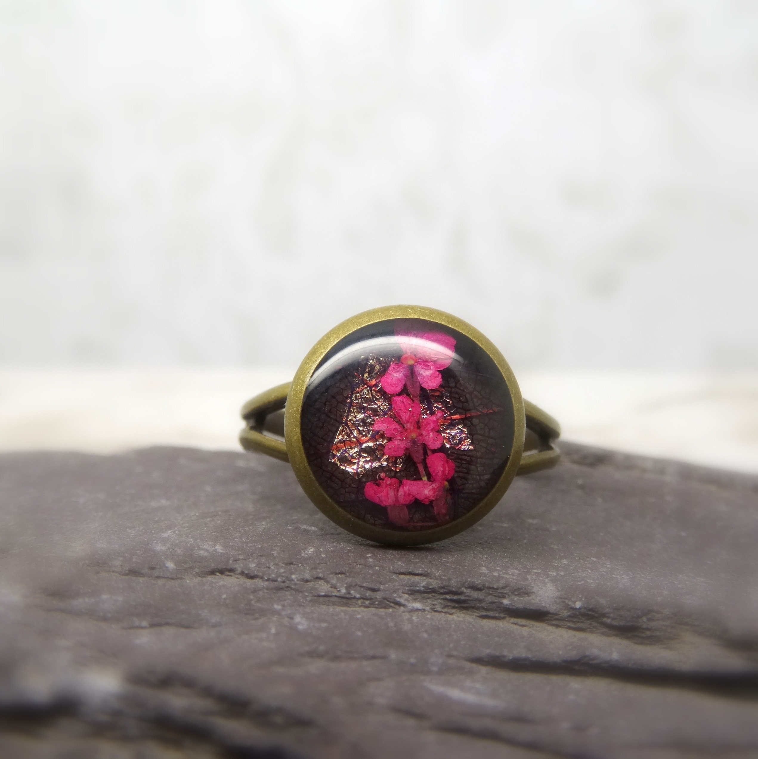 Real flower ring, unique adjustable ring, handmade ring, real flower ...