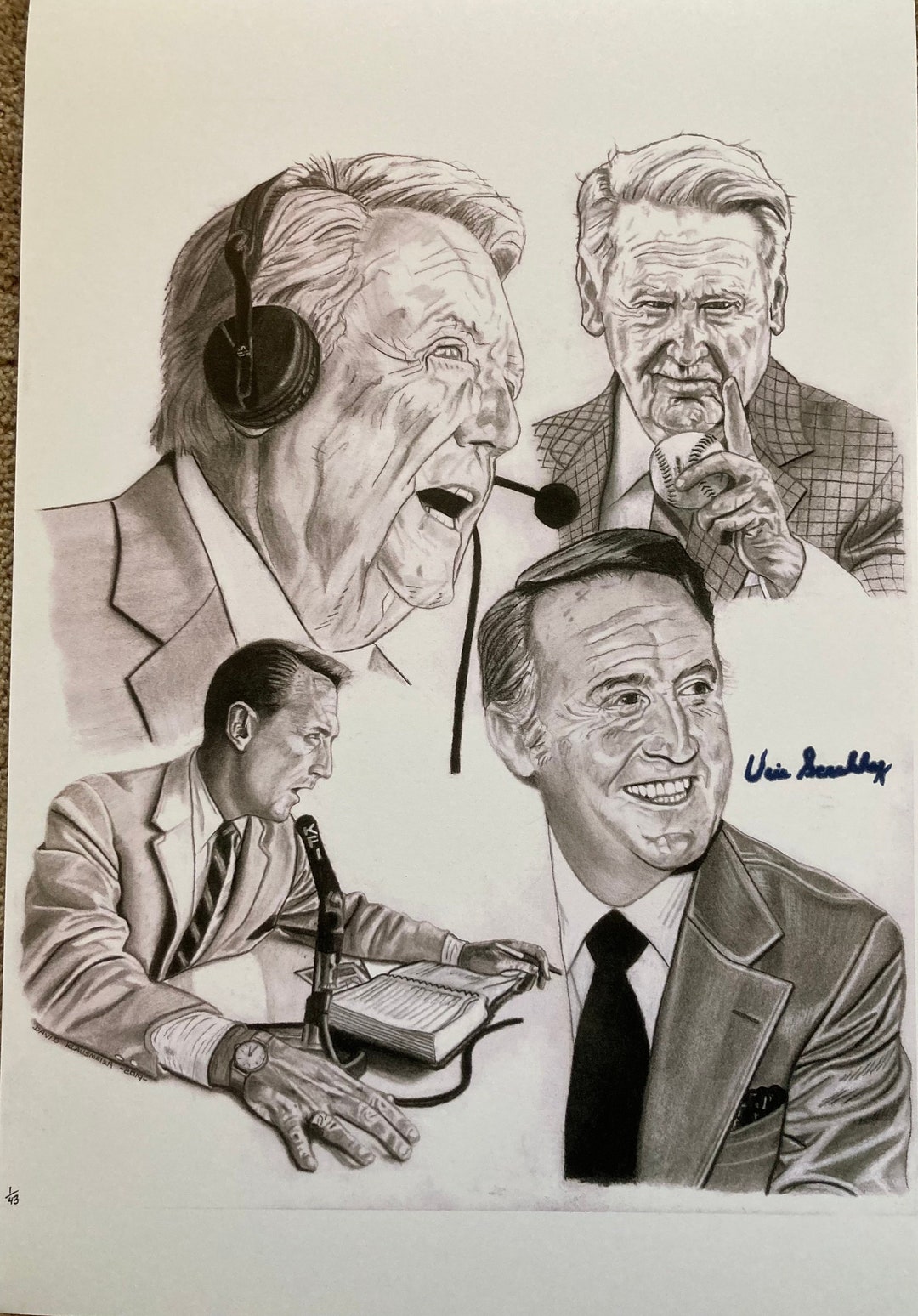 Signed 13 X 19 Vin Scully Legendary Dodger Broadcaster Limited Edition ...