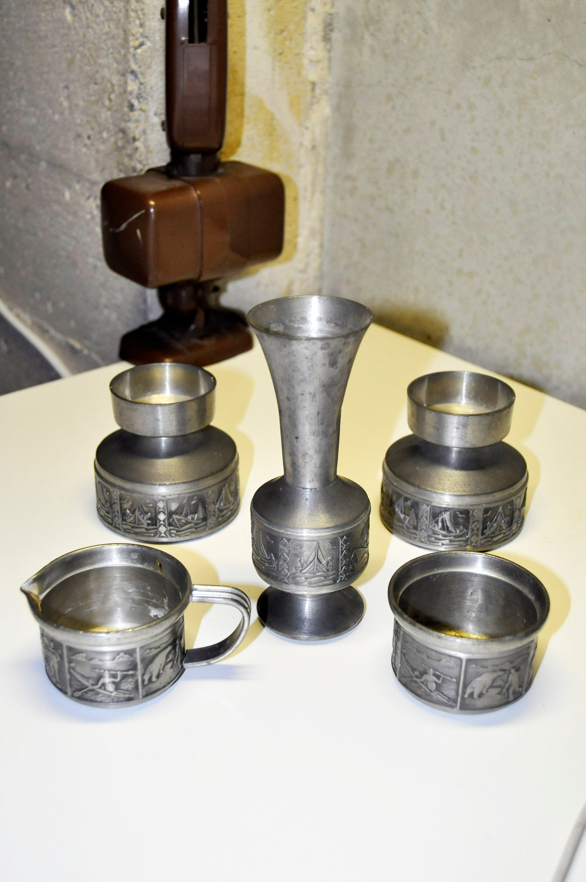 Groenlandica Norway Tinn Pewter Set W 3-D Sailing-fishing-hunting ...