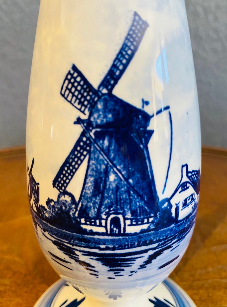 Vintage Hand Painted Delft-blauw Vase Featuring Windmill and Ships Made ...