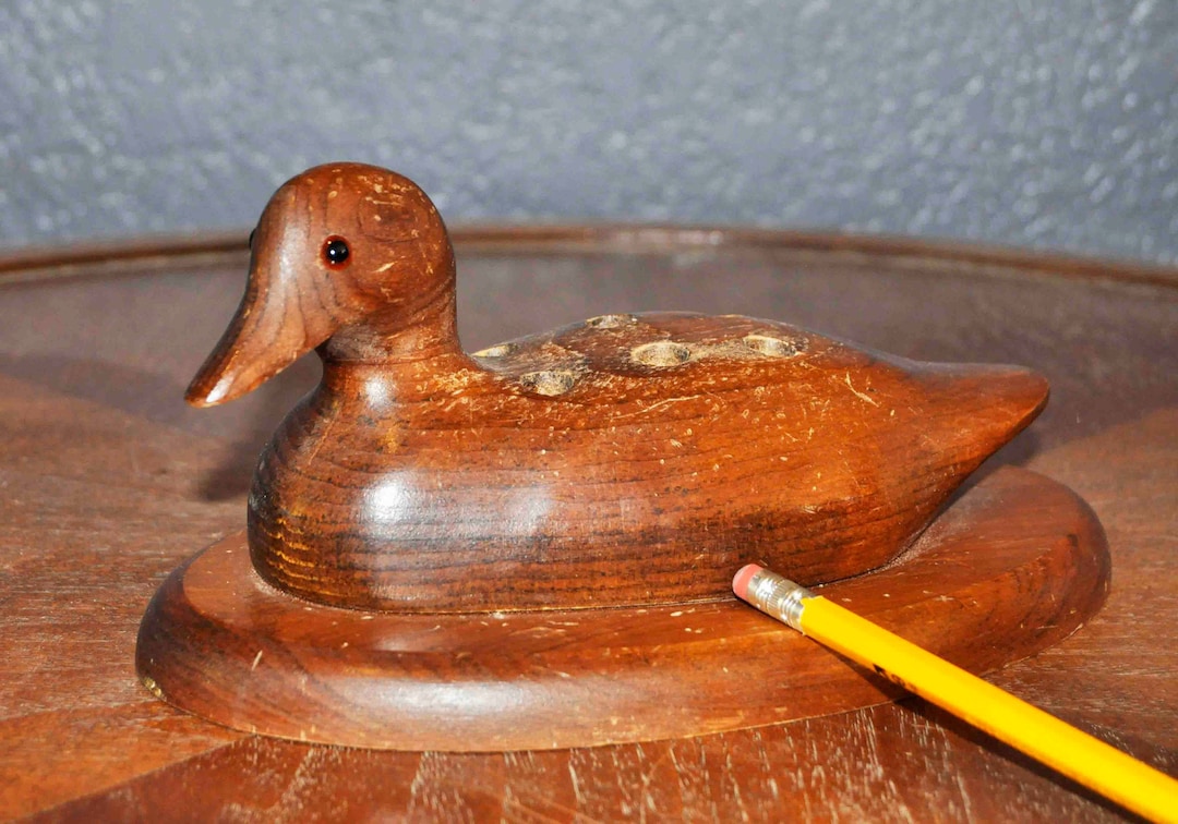 Vintage Hand Carved Wooden Duck Pencil or Pen Holder - Etsy