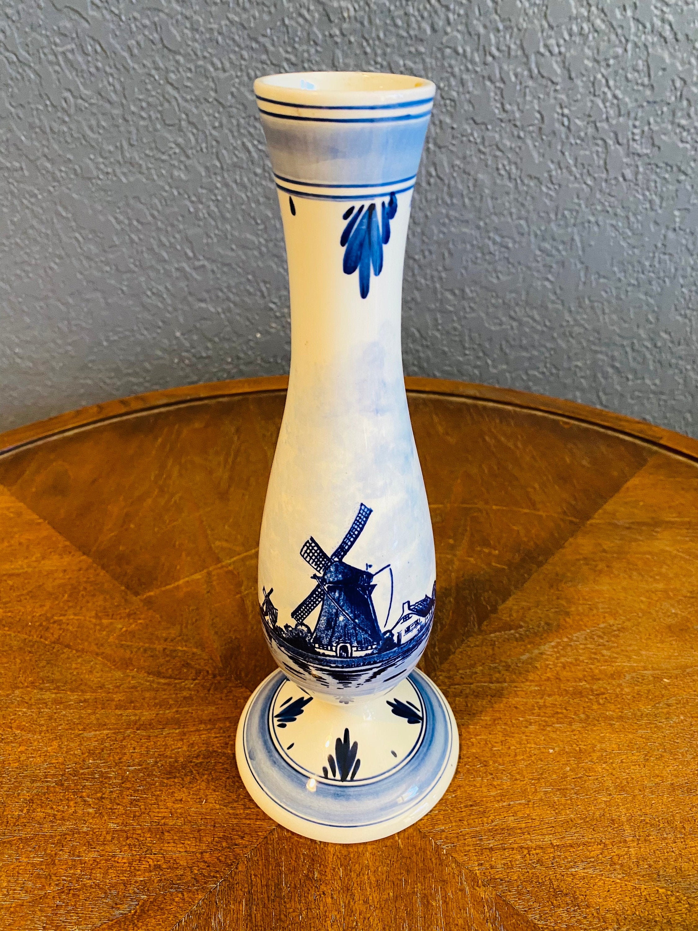 Vintage Hand Painted Delft-blauw Vase Featuring Windmill and Ships Made ...