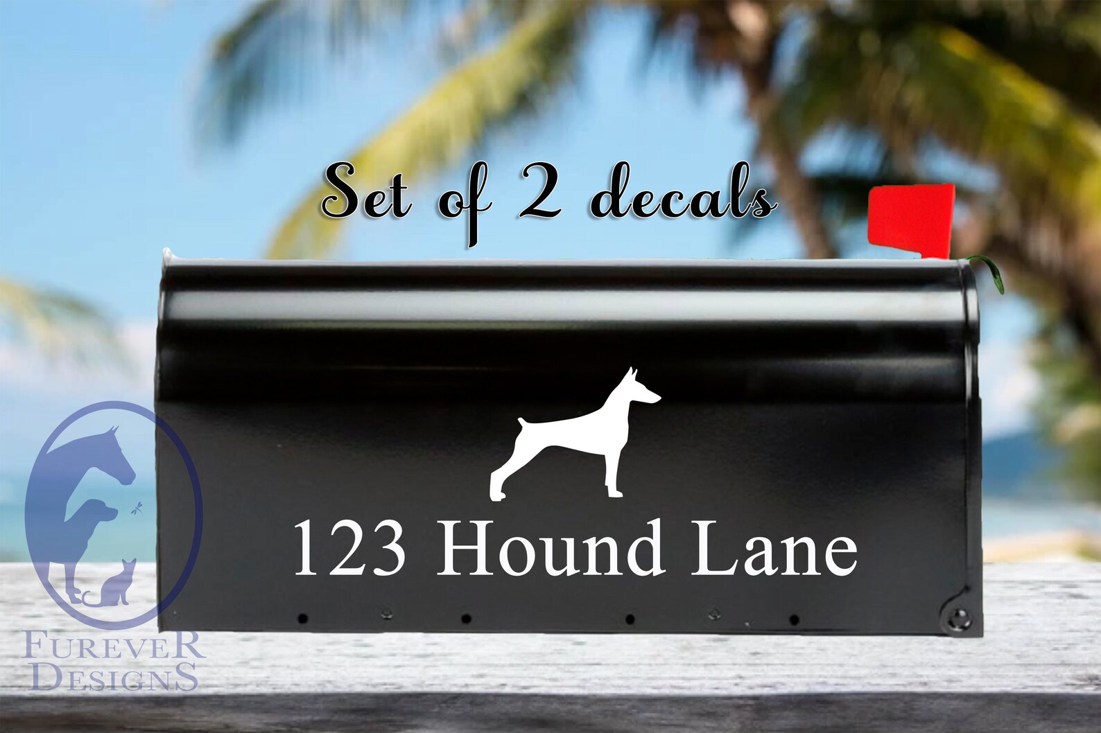 Doberman Mailbox Vinyl Decal Set of 2 includes design and | Etsy