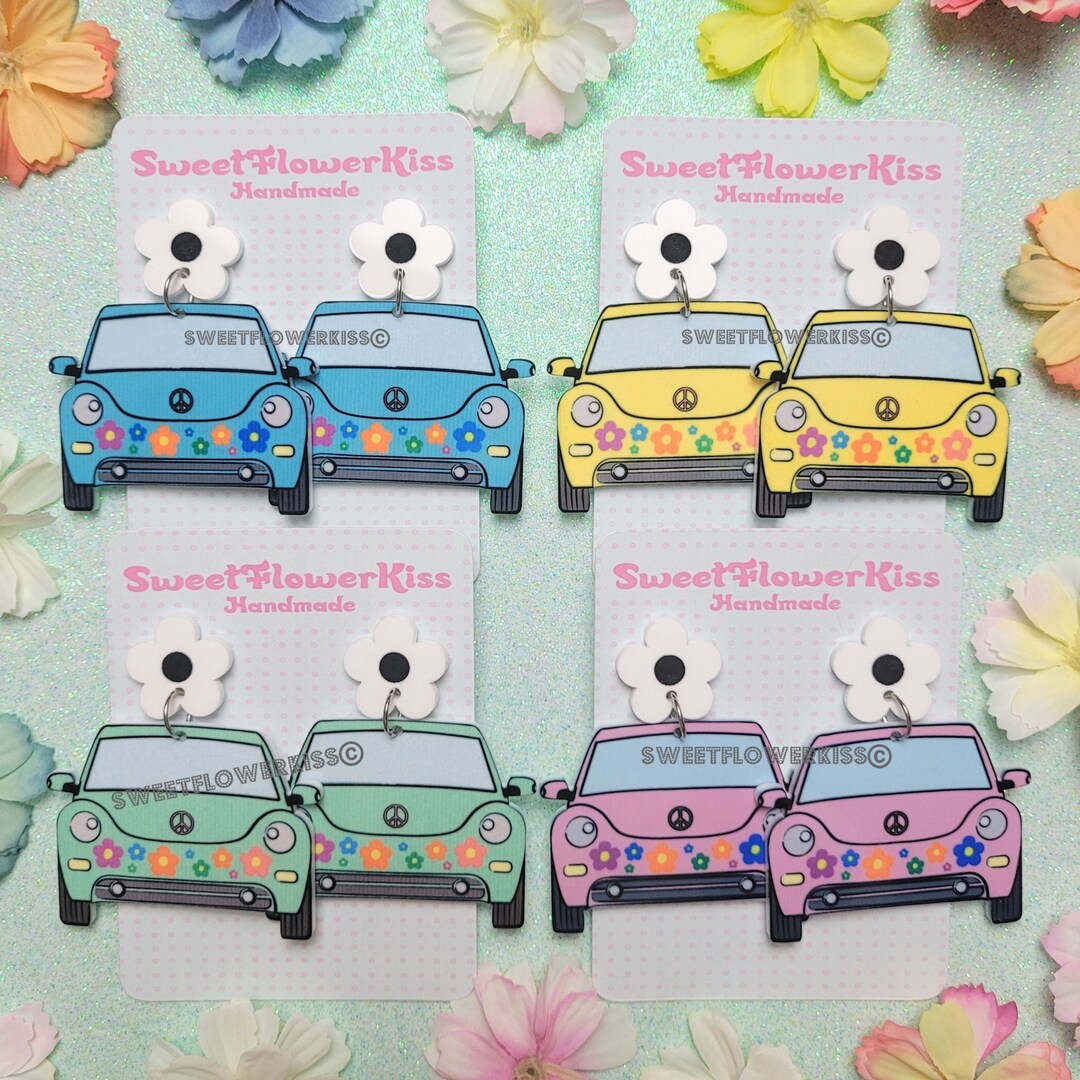 Car Earrings, Acrylic Earrings, Flower Earrings - Etsy