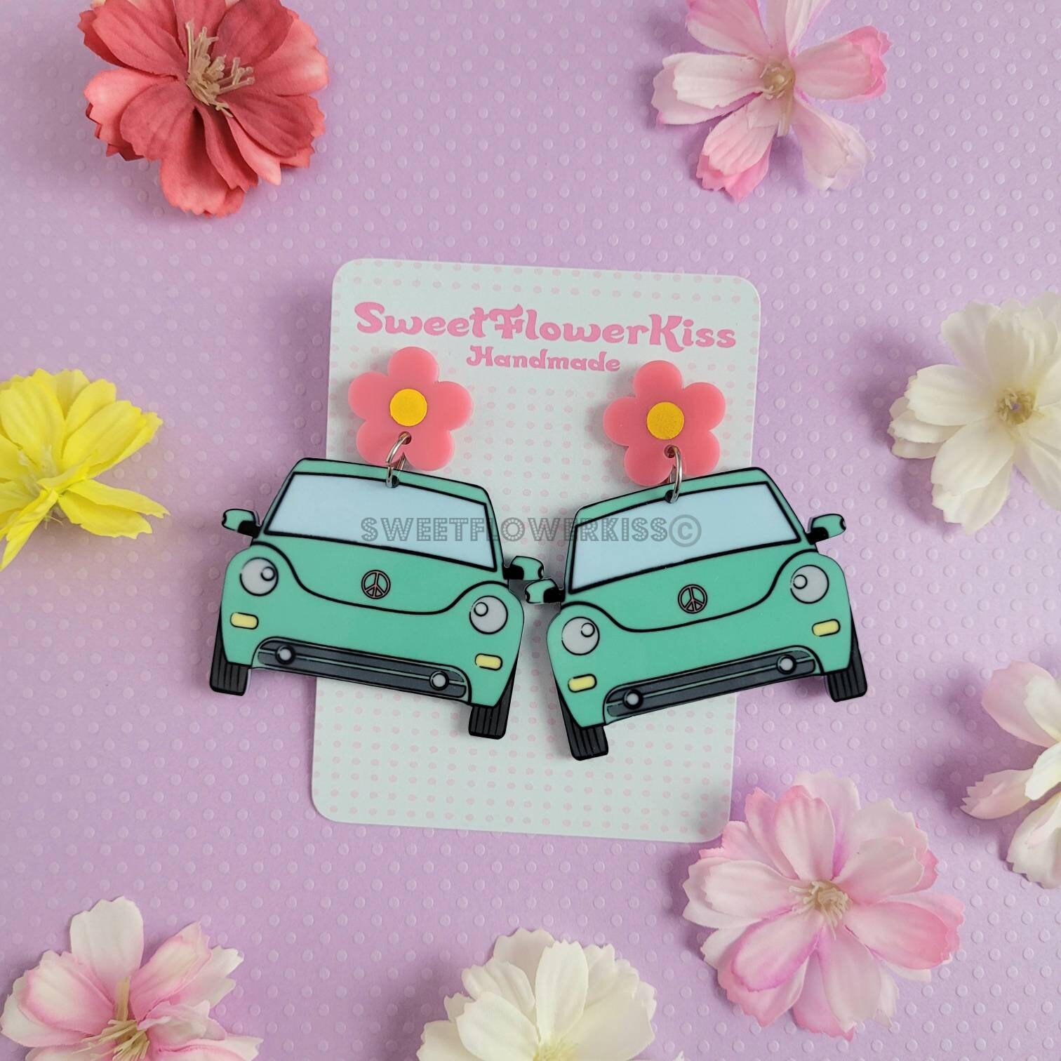 Car Earrings Acrylic Earrings Flower Earrings - Etsy