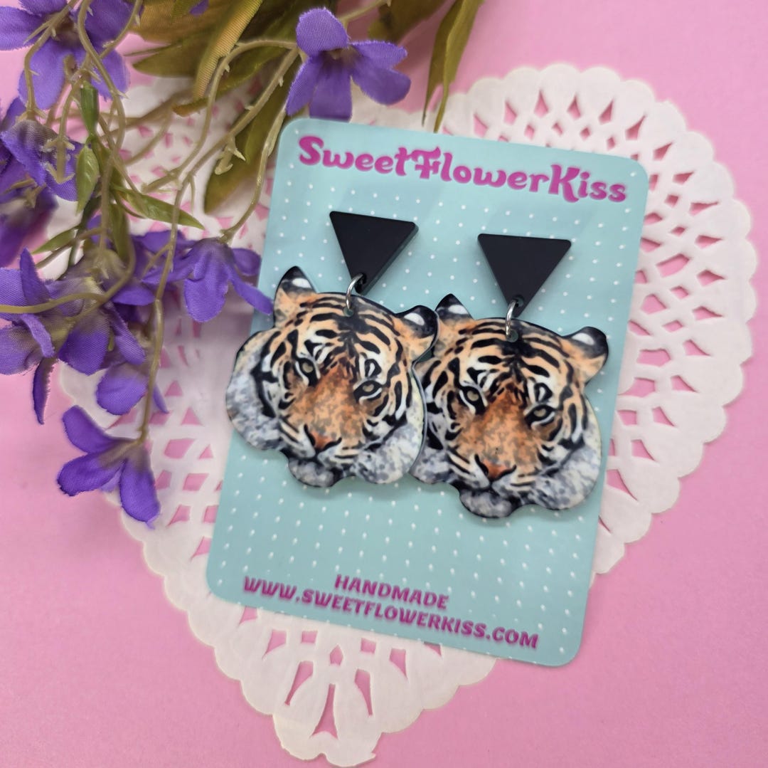 Tiger Head Acrylic Earrings, Statement Earrings, Bold Jungle Earrings ...