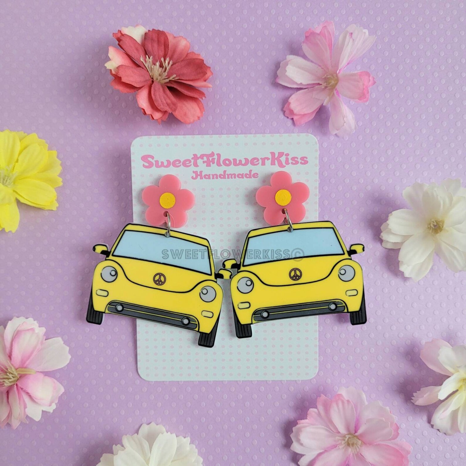 Car Earrings Acrylic Earrings Flower Earrings - Etsy