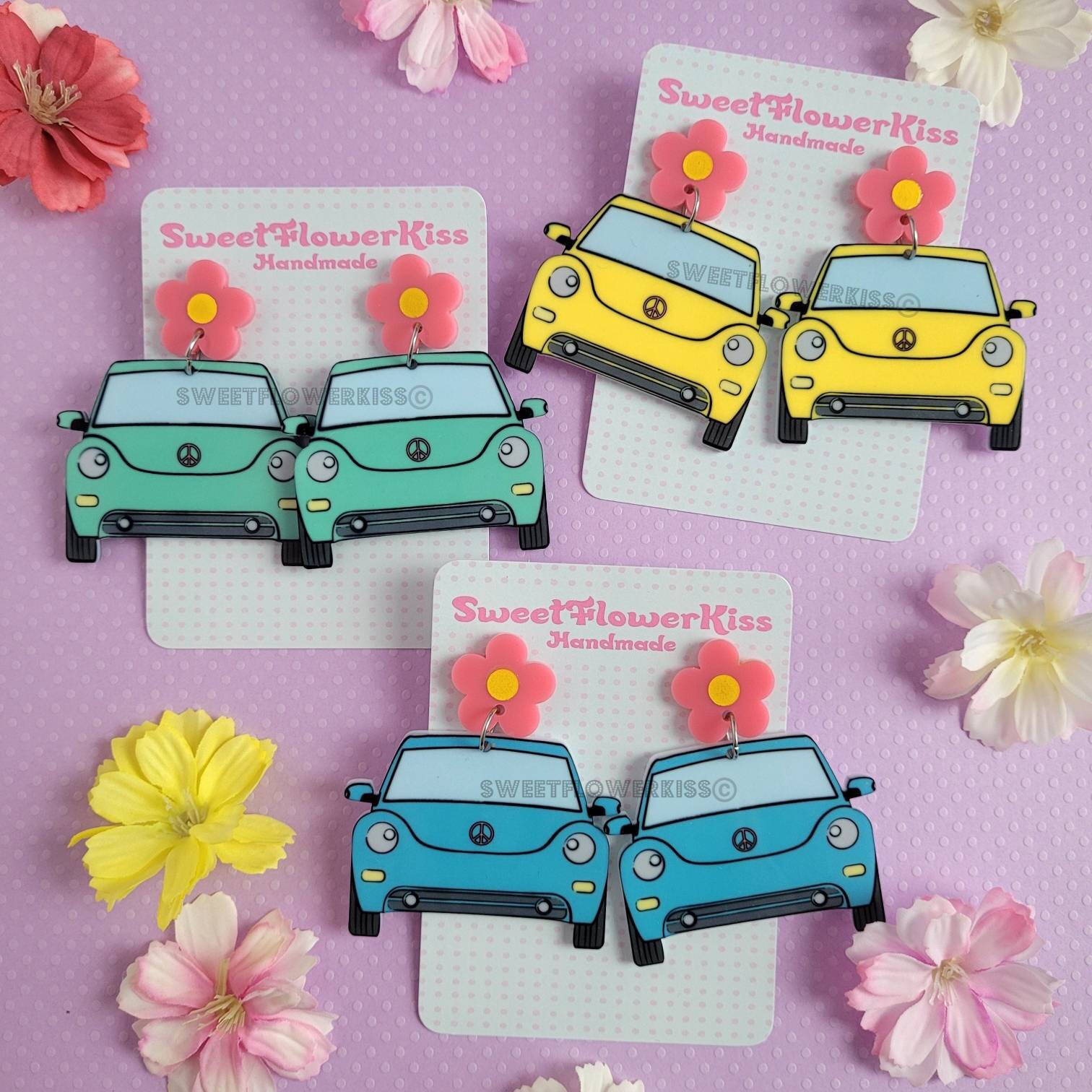Car Earrings Acrylic Earrings Flower Earrings - Etsy