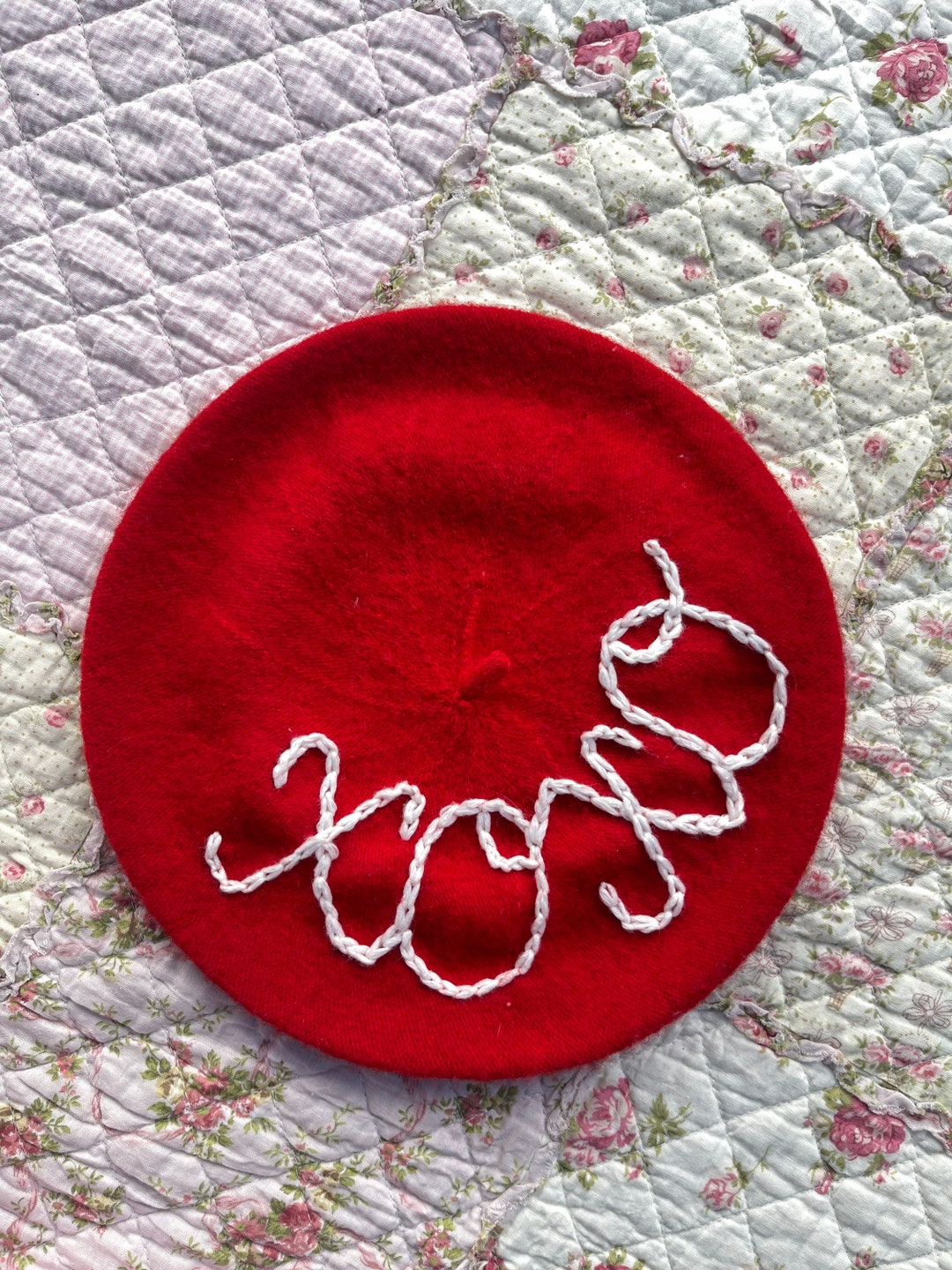 CUSTOM French Beret Hat- Personalized Hand Embroidered Beret Hat, Emily ...