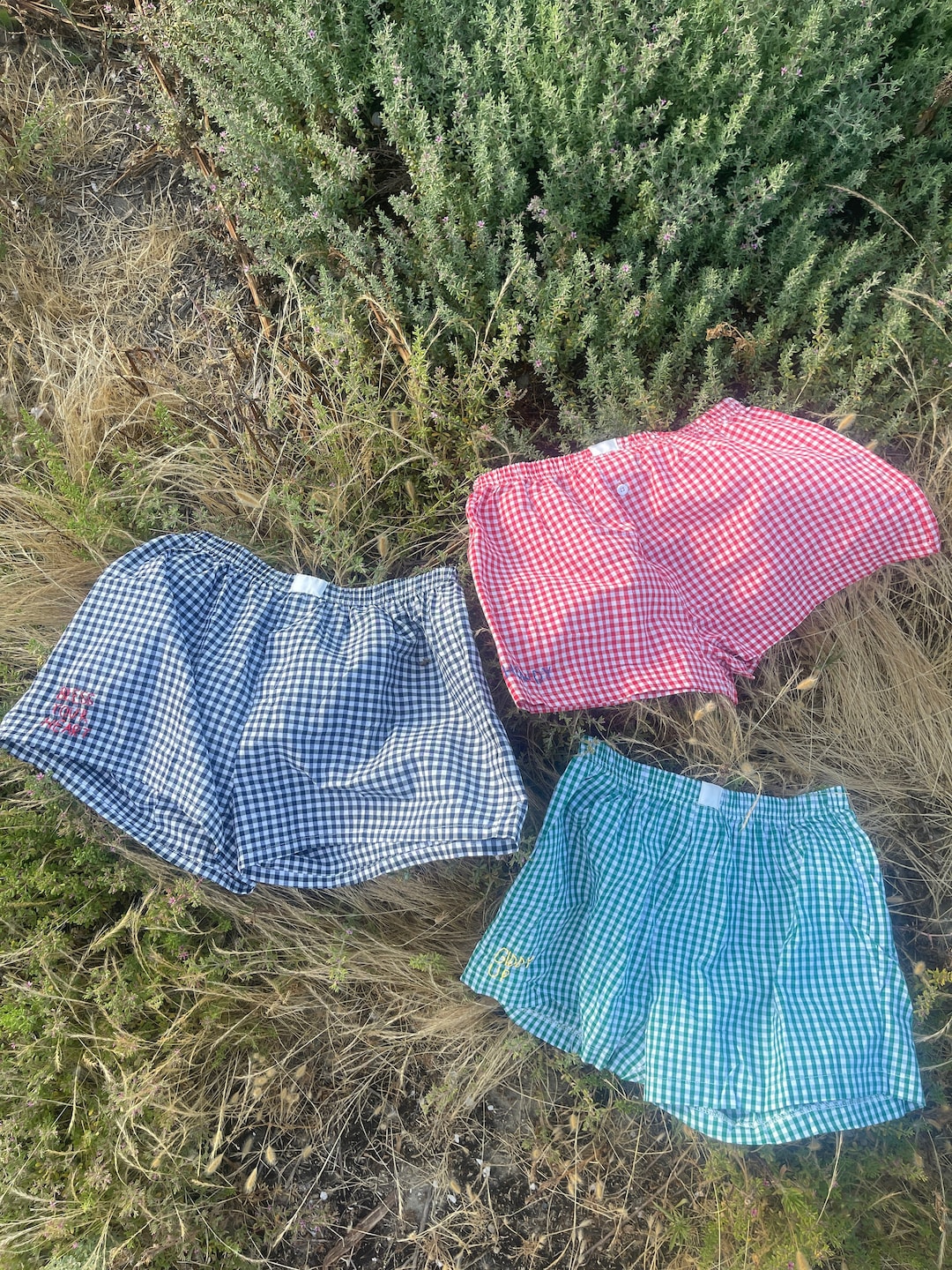 Hand Embroidered Gingham Boxer Shorts: Personalized Loungewear - Etsy