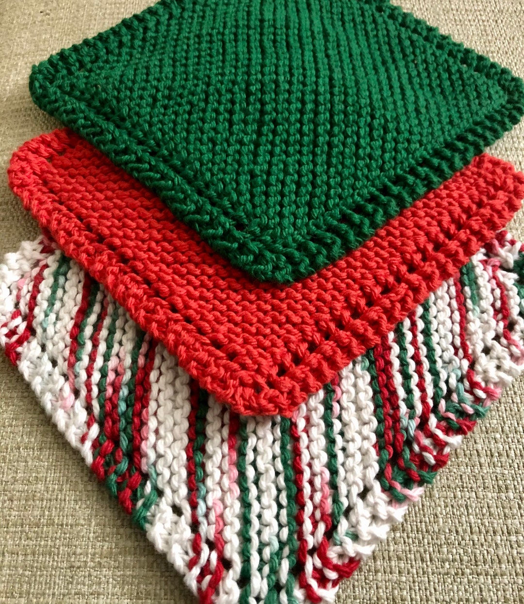 Hand Knit Cotton Christmas Dish Cloths/wash Cloths - Etsy