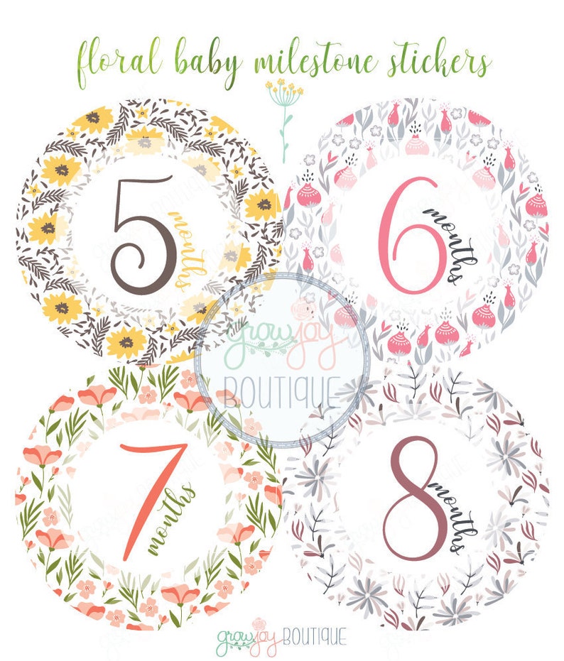 Floral Baby Girl Month Stickers Monthly Milestones Flowers - Etsy