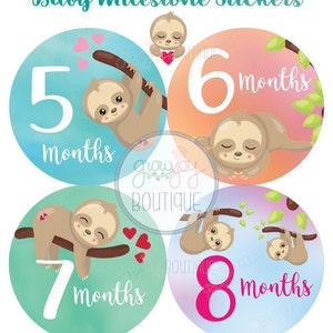 Baby Girl Sloths Months Stickers, Milestone Stickers, Sloth Jungle ...