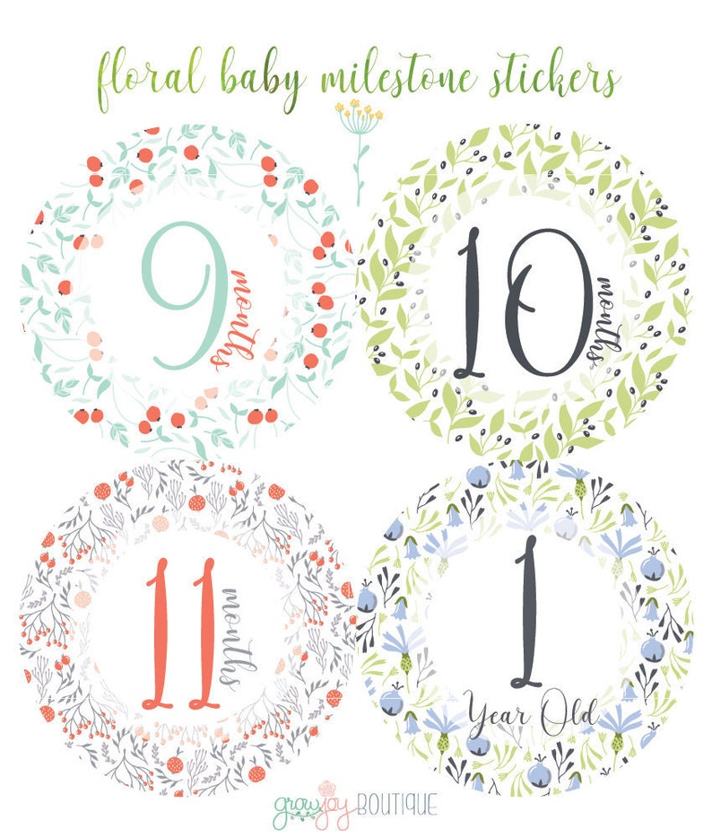 Floral Baby Girl Month Stickers Monthly Milestones Flowers - Etsy