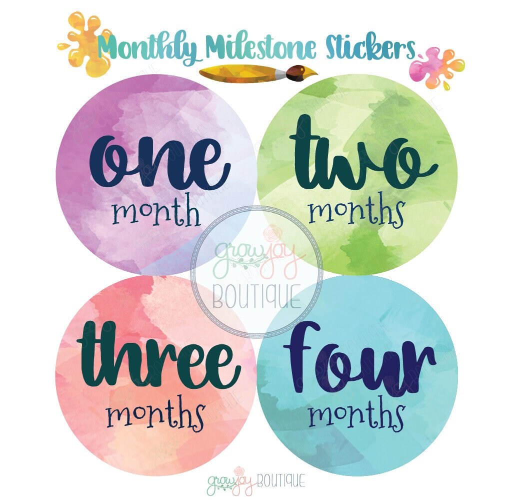 Watercolor Milestone Month Stickers Baby Monthly Stickers - Etsy
