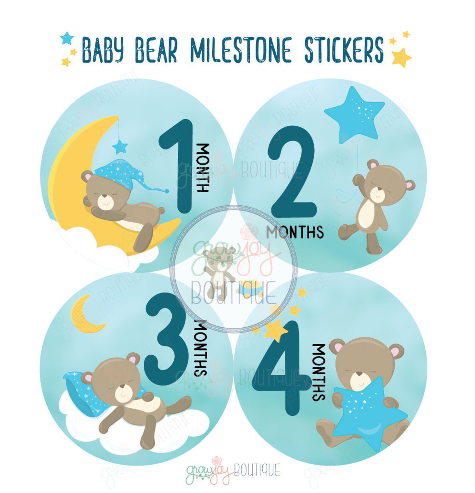 Baby Bear Monthly Stickers Baby Boy Months Stickers Months - Etsy