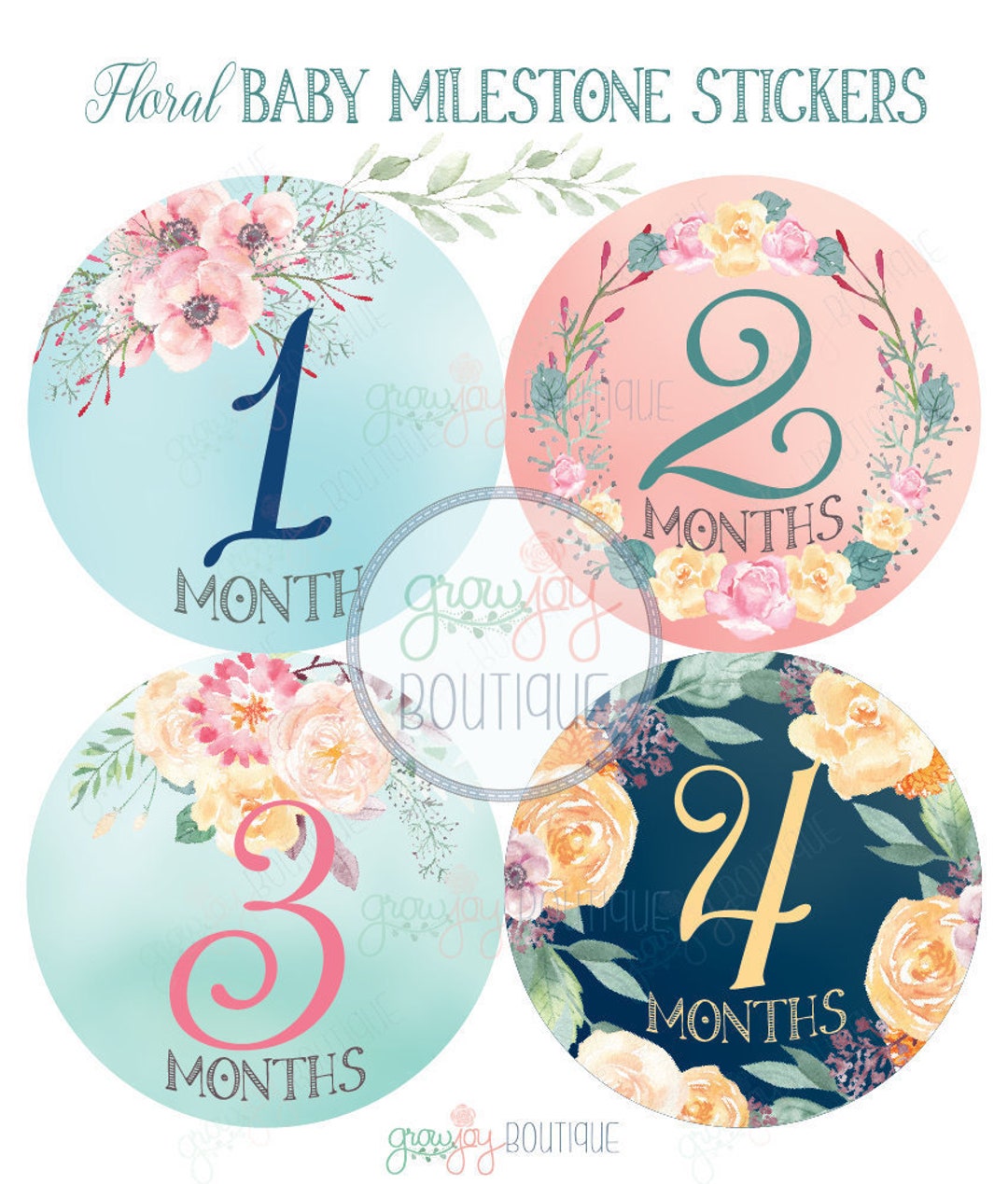 Floral Month Milestone Stickers Month Stickers Baby Girl - Etsy