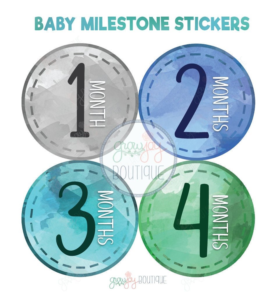 Baby Boy Month Stickers Large Numbers Dashed Line 1-12 | Etsy