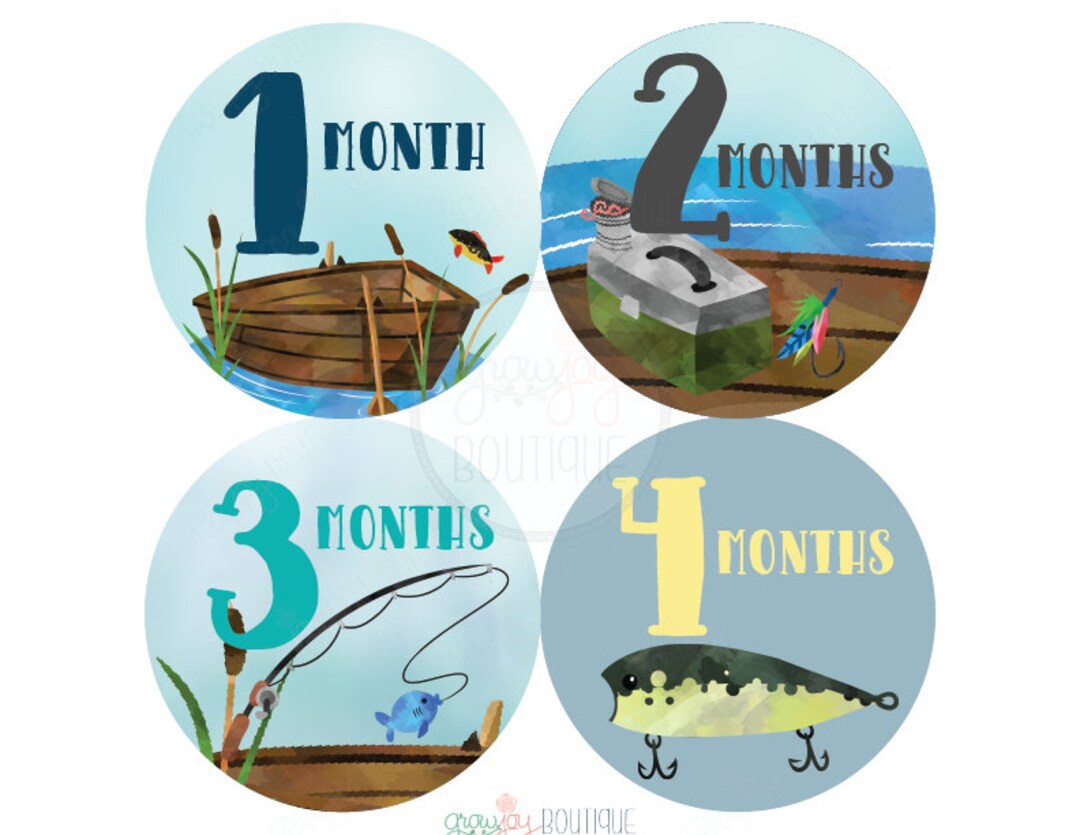 Gone Fishing Baby Boy Monthly Stickers Fishing at Lake Cute - Etsy
