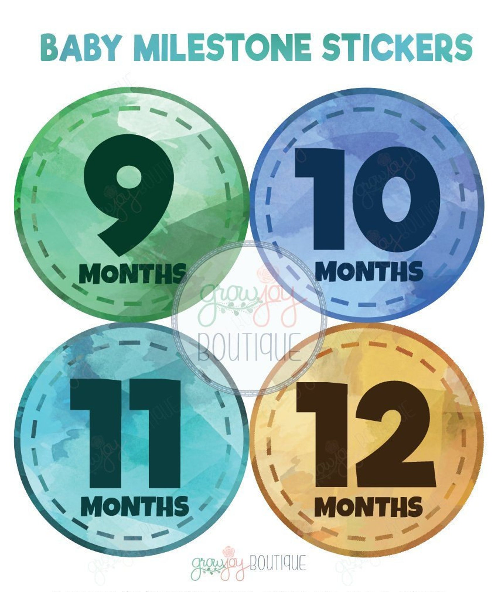 Baby Boy Month Stickers Large Numbers Dashed Line 1-12 - Etsy